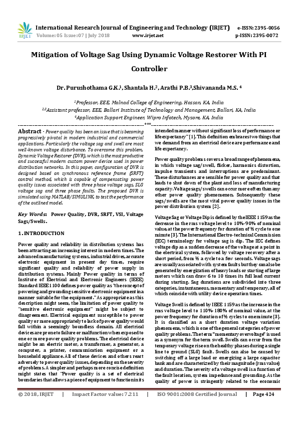 Irjet Mitigation Of Voltage Sag Using Dynamic Voltage Restorer With Pi Controller