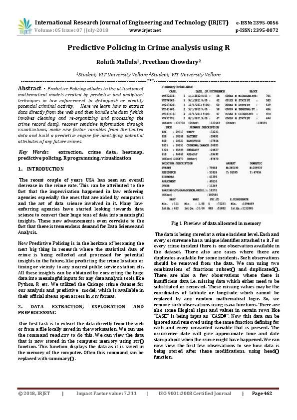 (PDF) IRJET- Predictive Policing in Crime analysis using R