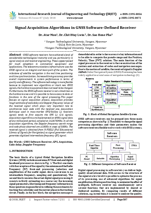 (PDF) IRJET- Signal Acquisition Algorithms in GNSS Software-Defined Receiver