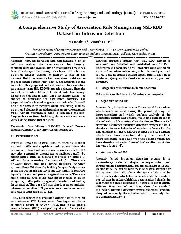 (PDF) A Comprehensive Study of Association Rule Mining using NSL-KDD Dataset for Intrusion Detection