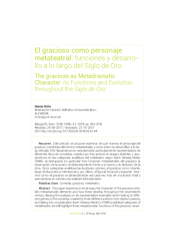 (PDF) El gracioso como personaje metateatral: funciones y desarrollo a ...