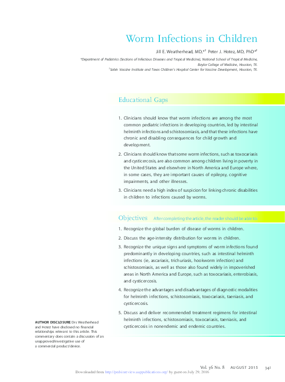 (PDF) Worm Infections in Children Educational Gaps