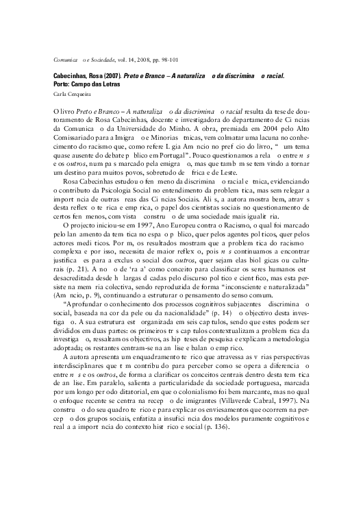 (PDF) Recensão do livro "Cabecinhas, Rosa (2007). Preto e Branco – A ...