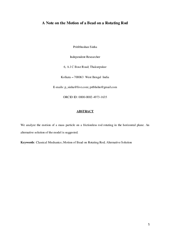 (PDF) A Note on the Motion of a Bead on a Rotating Rod A Note on the ...