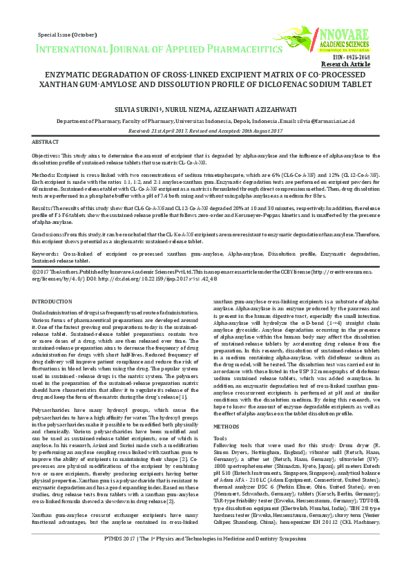 (PDF) ENZYMATIC DEGRADATION OF CROSS-LINKED EXCIPIENT MATRIX OF CO ...