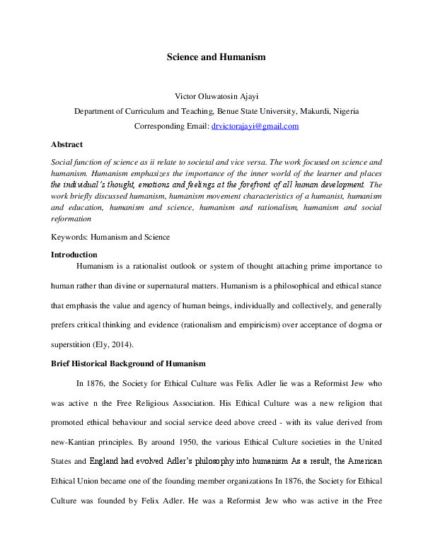 (PDF) Science and Humanism
