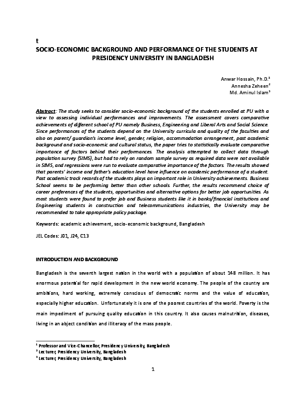 (DOC) Socio-economic background and performance of Students of PU ...