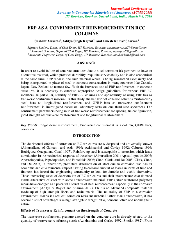 (PDF) FRP AS A CONFINEMENT REINFORCEMENT IN RCC COLUMNS