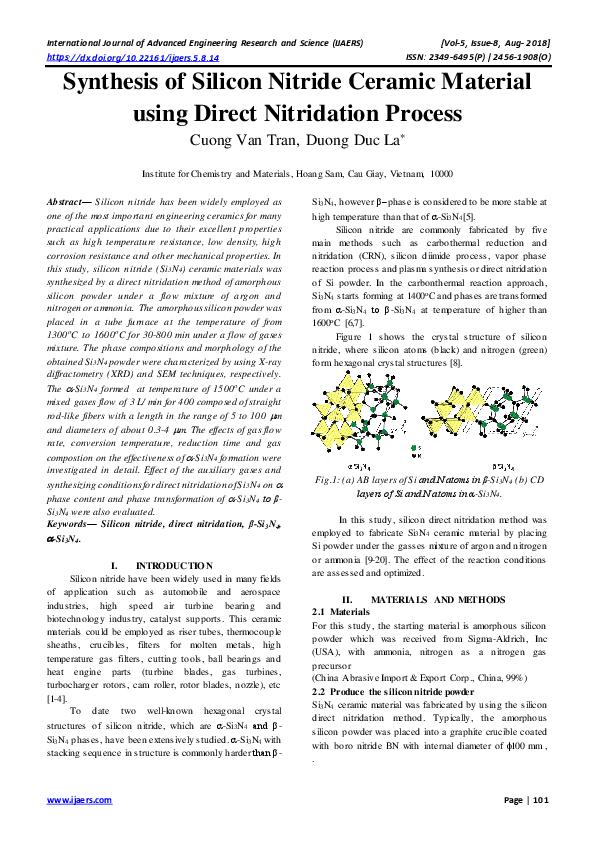 (PDF) Synthesis of Silicon Nitride Ceramic Material using Direct Nitridation Process