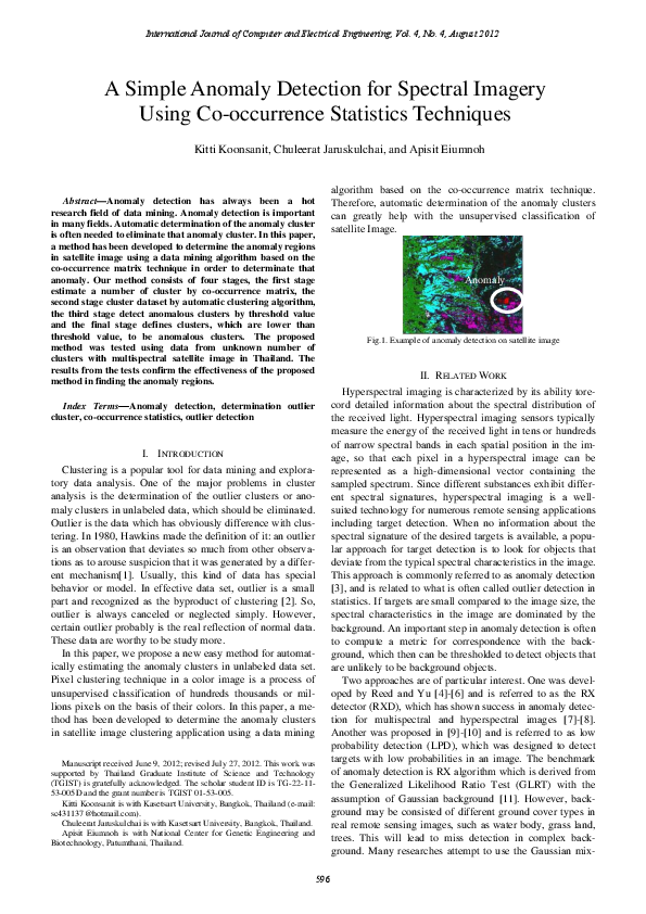 (PDF) A Simple Anomaly Detection for Spectral Imagery Using Co-occurrence Statistics Techniques