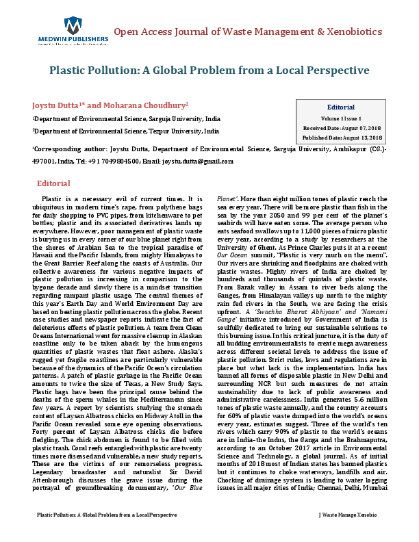 (PDF) Plastic Pollution: A Global Problem from a Local Perspective