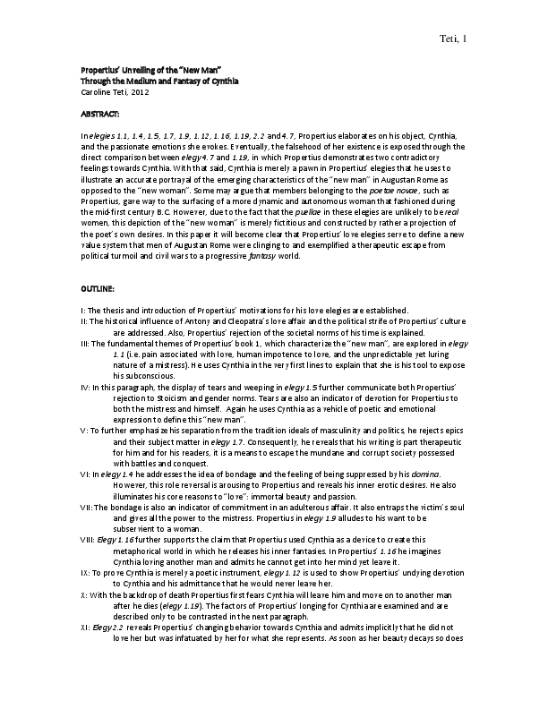 (PDF) Propertius’ Unveiling of the “New Man” Through the Medium and ...