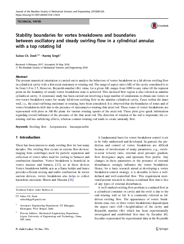 (PDF) Stability boundaries for vortex breakdowns and boundaries between oscillatory and steady ...