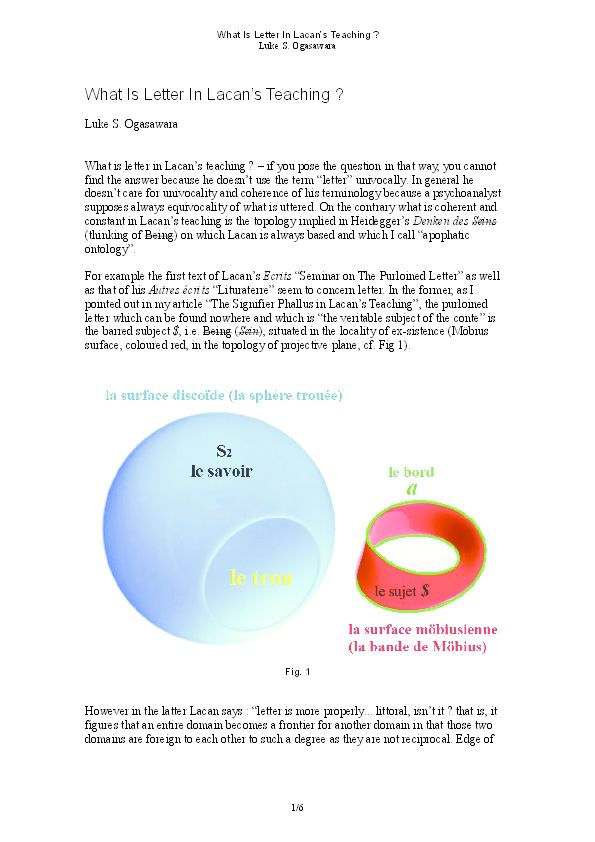 (PDF) What Is Letter In Lacan's Teaching