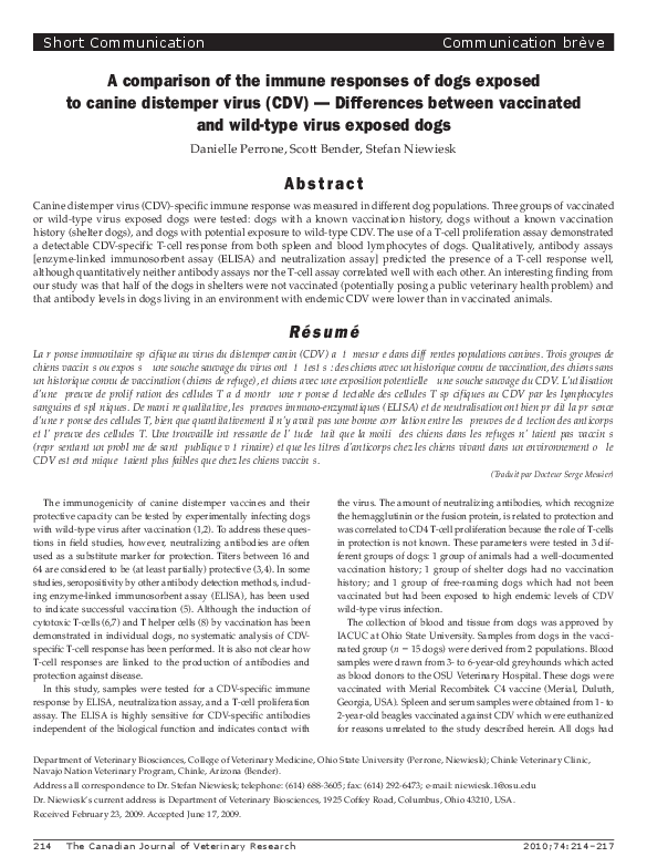 (PDF) A comparison of the immune responses of dogs exposed to canine ...
