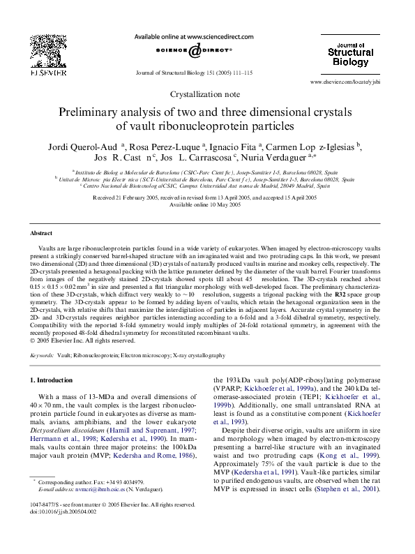 (PDF) Preliminary analysis of two and three dimensional crystals of ...