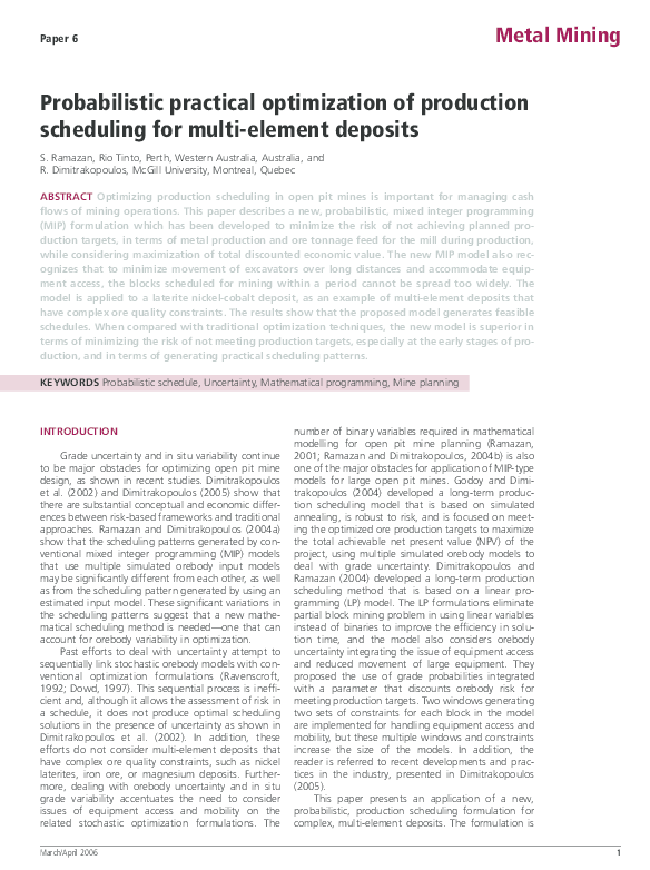 (PDF) Probabilistic practical optimization of production scheduling for multi-element deposits
