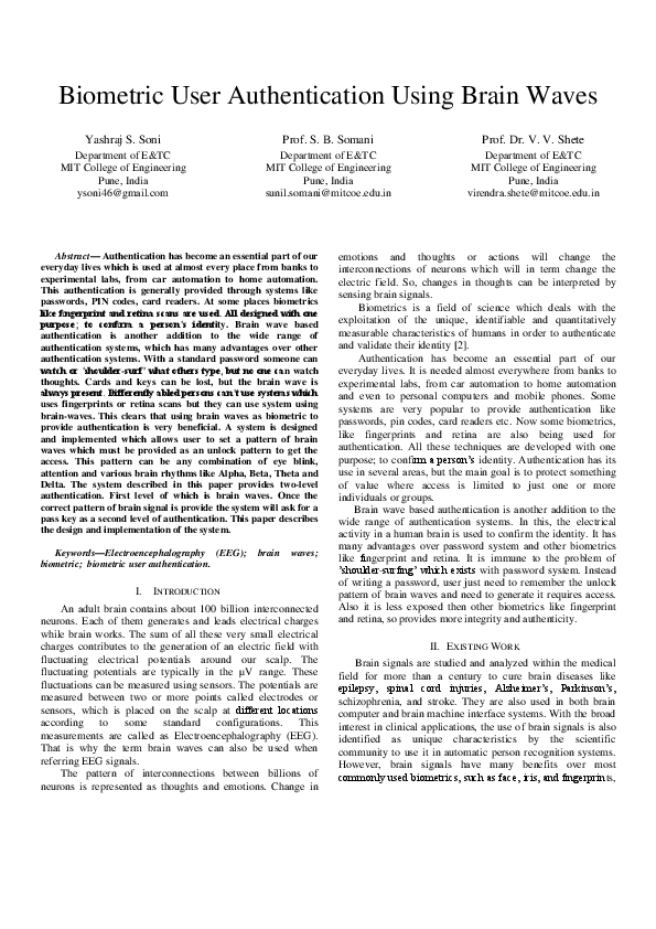 (PDF) Biometric User Authentication Using Brain Waves