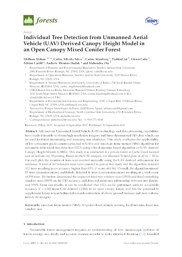 Pdf Individual Tree Detection From Unmanned Aerial Vehicle Uav Derived Canopy Height Model