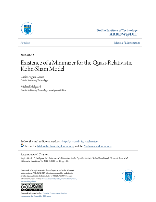 (PDF) Existence of a Minimizer for the Quasi-Relativistic Kohn-Sham Model
