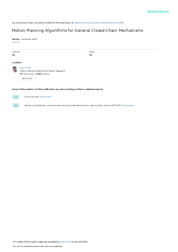 (PDF) Motion planning algorithms for general closed-chain mechanisms