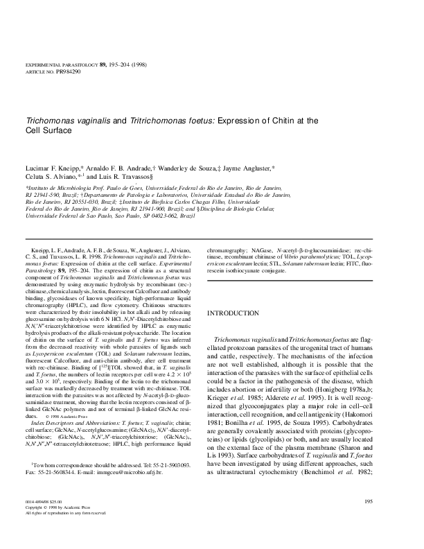 (PDF) Trichomonas vaginalisand Tritrichomonas foetus:Expression of ...