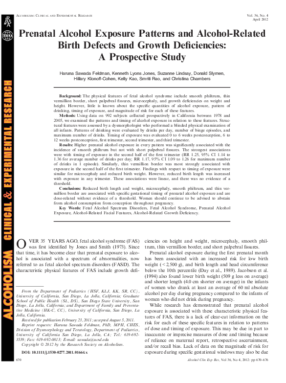 (PDF) Prenatal Alcohol Exposure Patterns and Alcohol-Related Birth ...