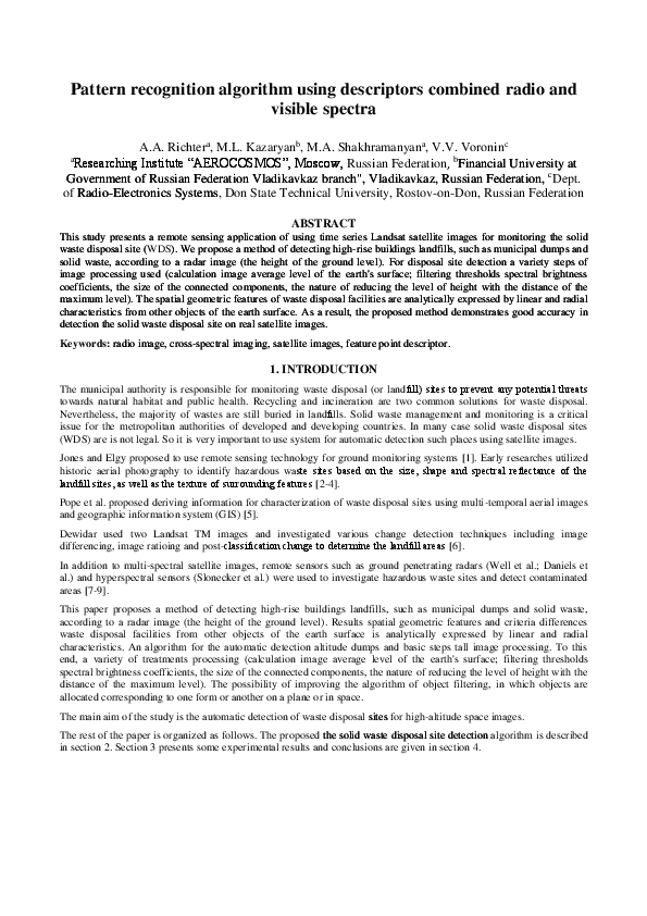 (PDF) Pattern recognition algorithm using descriptors combined radio ...