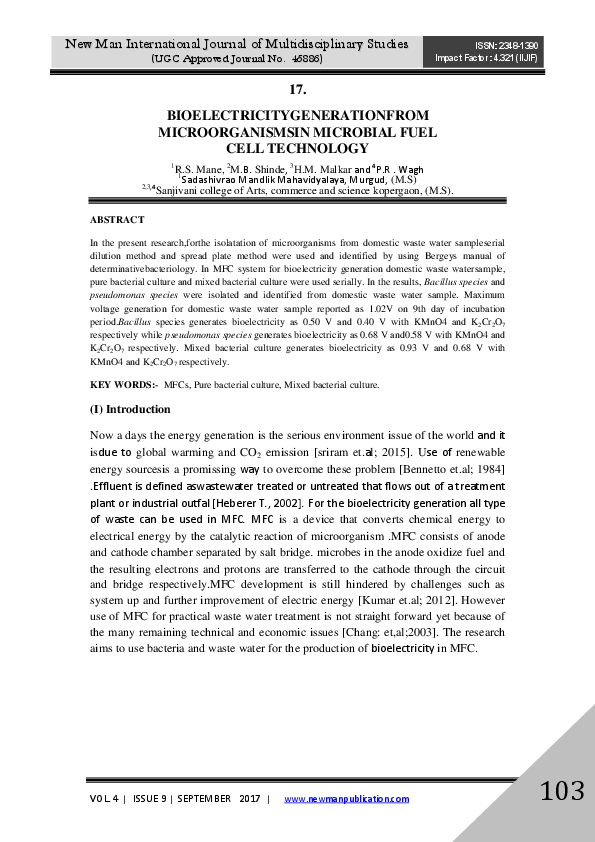 (PDF) Bioelectricity generation from Microorganisms Microbial fuel cell technology