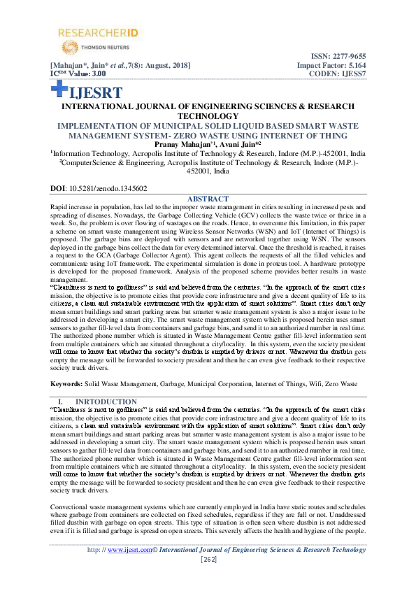 Pdf Implementation Of Municipal Solid Liquid Based Smart Waste