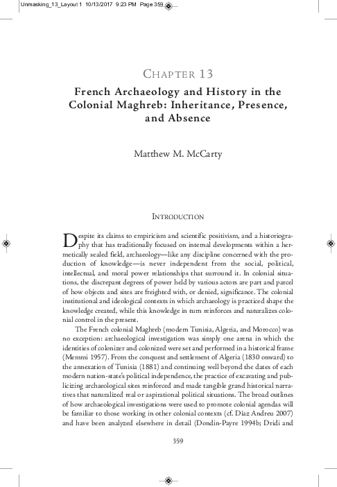 (PDF) French Archaeology and History in the Colonial Maghreb ...