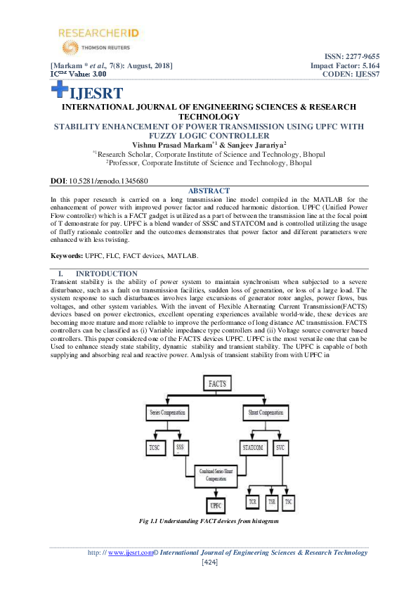 (PDF) STABILITY ENHANCEMENT OF POWER TRANSMISSION USING UPFC WITH FUZZY LOGIC CONTROLLER