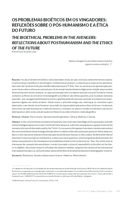 (PDF) OS PROBLEMAS BIOÉTICOS EM OS VINGADORES: reflexões sobre o pós ...