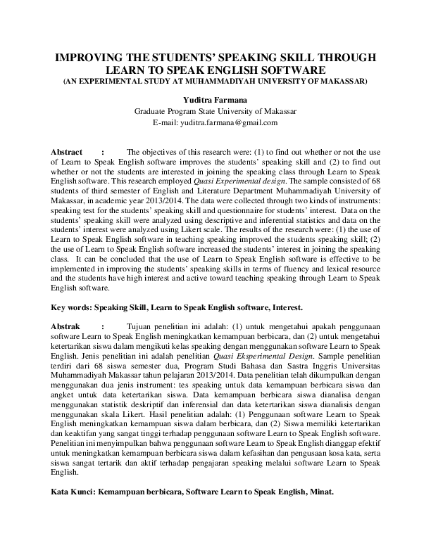 (PDF) IMPROVING THE STUDENTS' SPEAKING SKILL THROUGH LEARN TO SPEAK ...