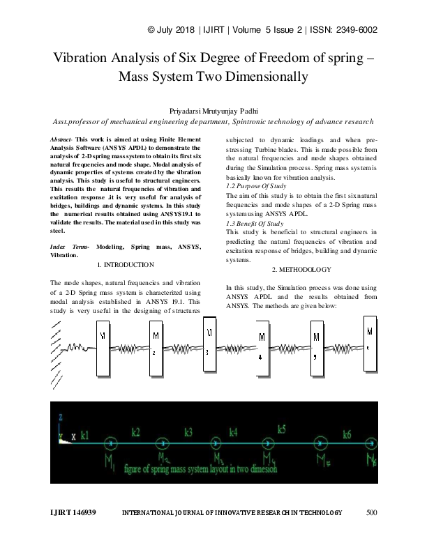 Pdf Vibration Analysis Of Six Degree Of Freedom Of Spring Mass System Two Dimensionally