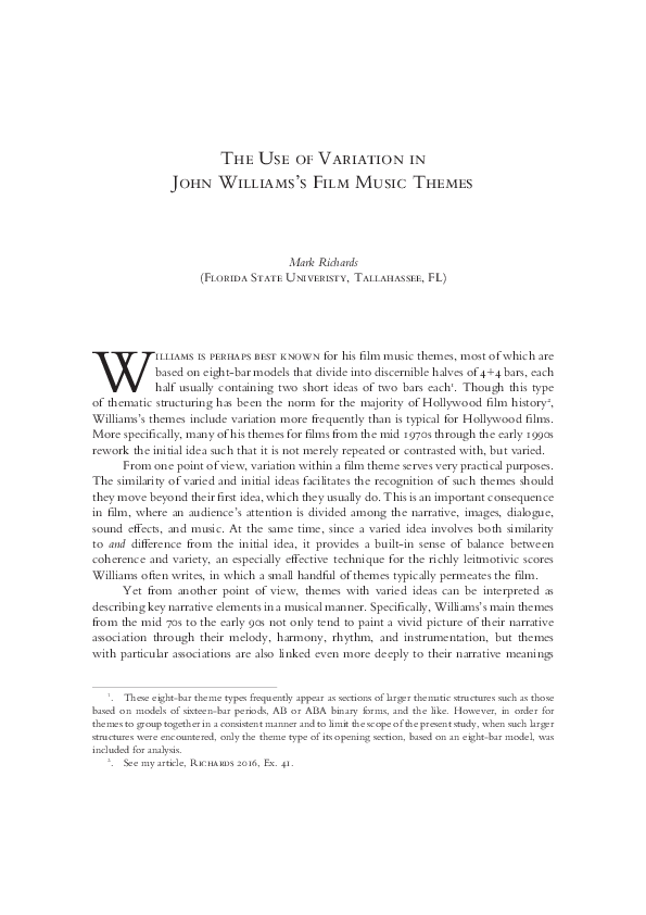 (PDF) The Use of Variation in John Williams's Film Music Themes