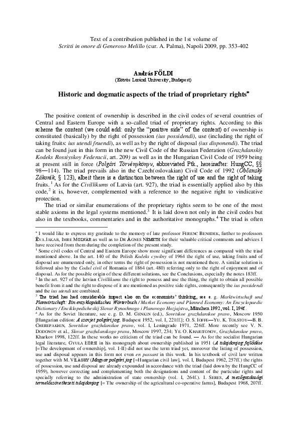 (PDF) Historic and dogmatic aspects of the triad of proprietary rights