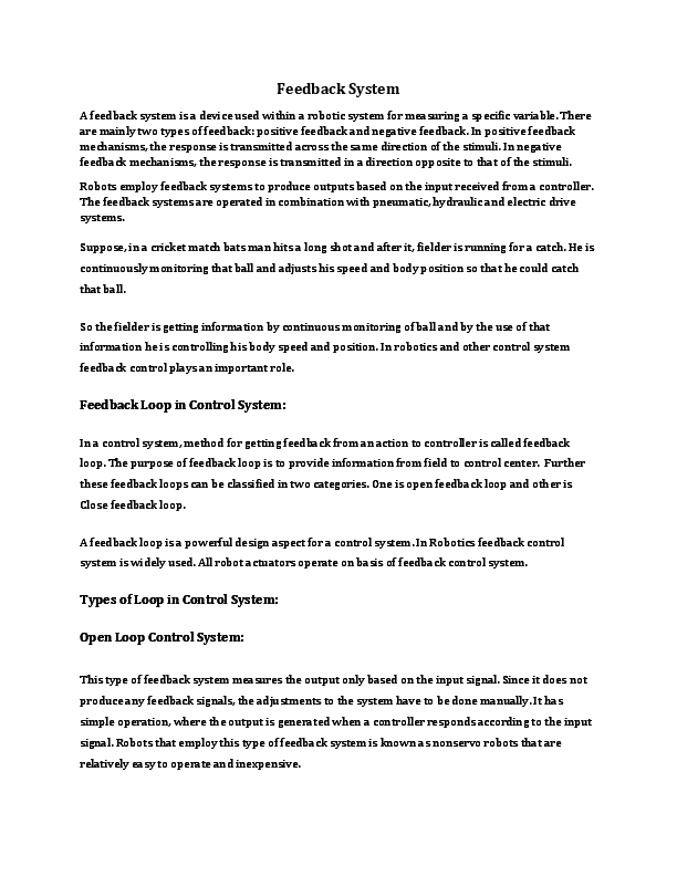 (DOC) Feedback System For Robotics
