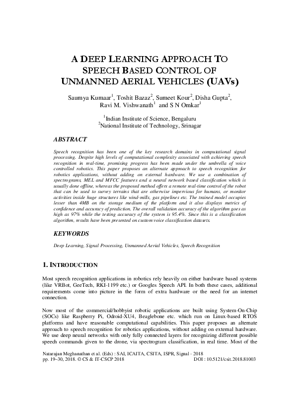 (PDF) A DEEP LEARNING APPROACH TO SPEECH BASED CONTROL OF UNMANNED ...
