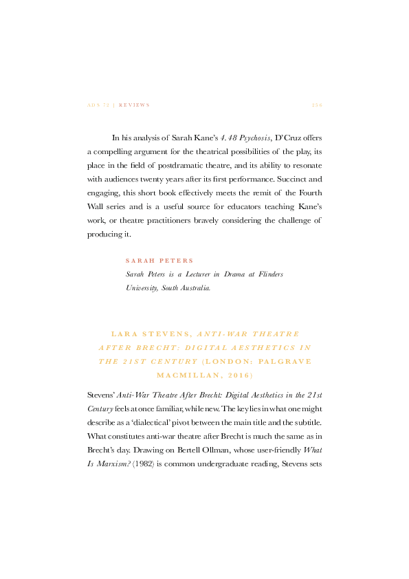 (PDF) "Lara Stevens, 'Anti-War Theatre After Brecht' (2016) [review essay]"