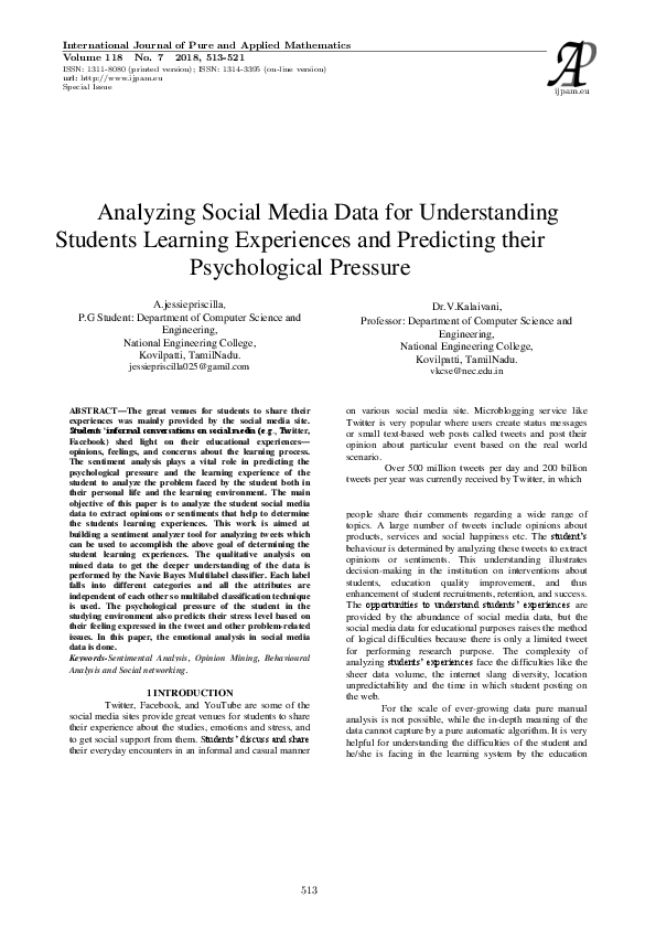 (PDF) Analyzing Social Media Data for Understanding Students Learning ...