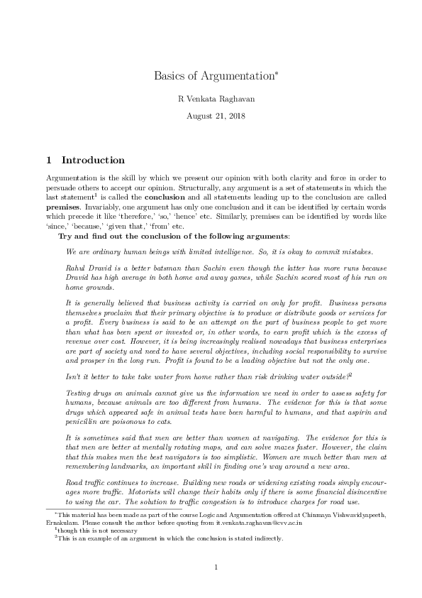 (PDF) Basics of Argumentation