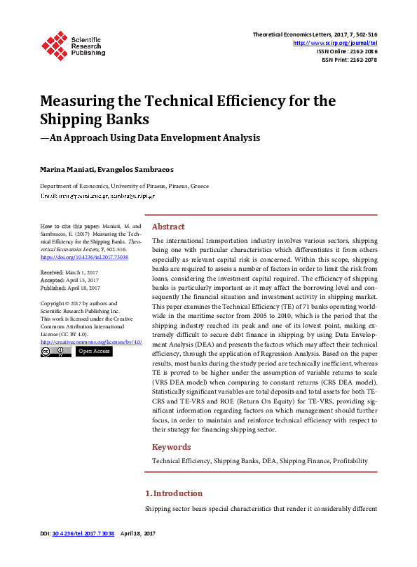 (PDF) Measuring the Technical Efficiency for the Shipping Banks —An ...