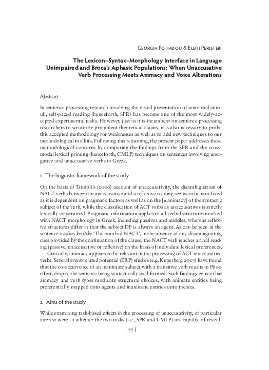 (PDF) The lexicon-syntax-morphology interface in language unimpaired and Broca’s aphasic ...