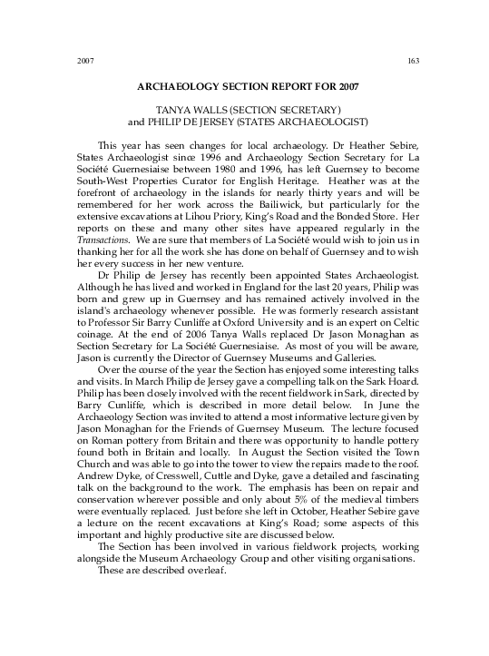 (PDF) Archaeology Section Report for 2007