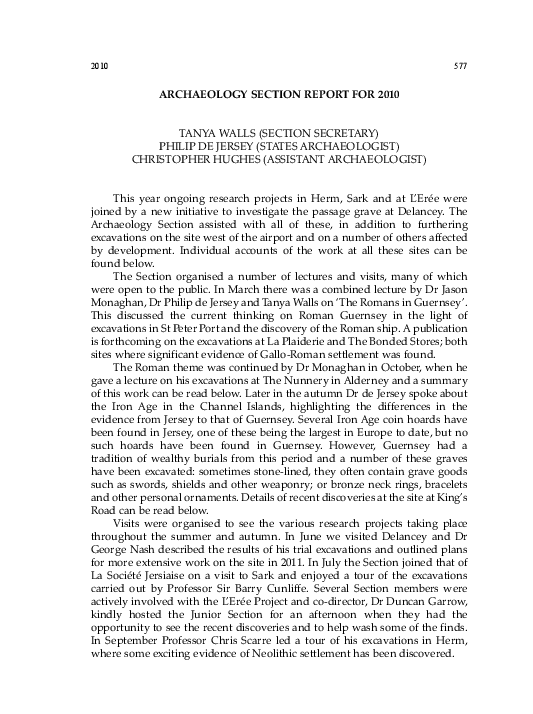 (PDF) Archaeology Section Report for 2010
