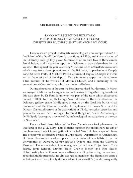 (PDF) Archaeology Section Report for 2011