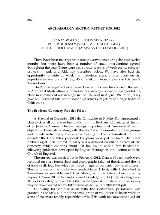 (PDF) Archaeology Section Report for 2012