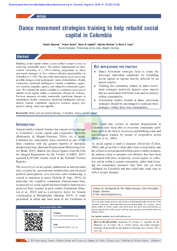 (PDF) Dance movement strategies training to help rebuild social capital ...