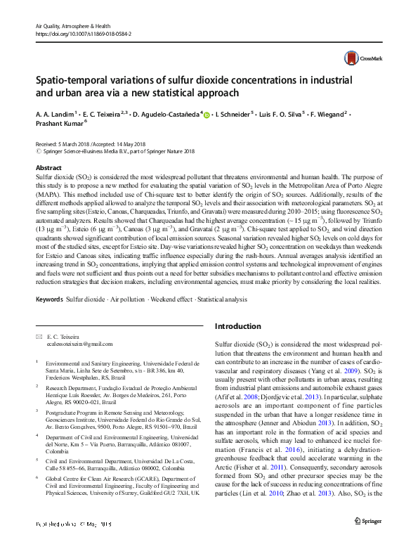 (PDF) Spatio-temporal variations of sulfur dioxide concentrations in industrial and urban area ...